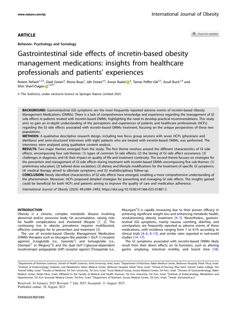 Gastrointestinal side effects of incretin-based obesity, 2025 | PDF ...