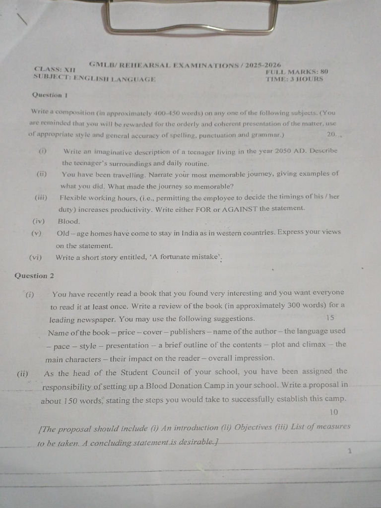 Pre Boards English Language 2334 | PDF