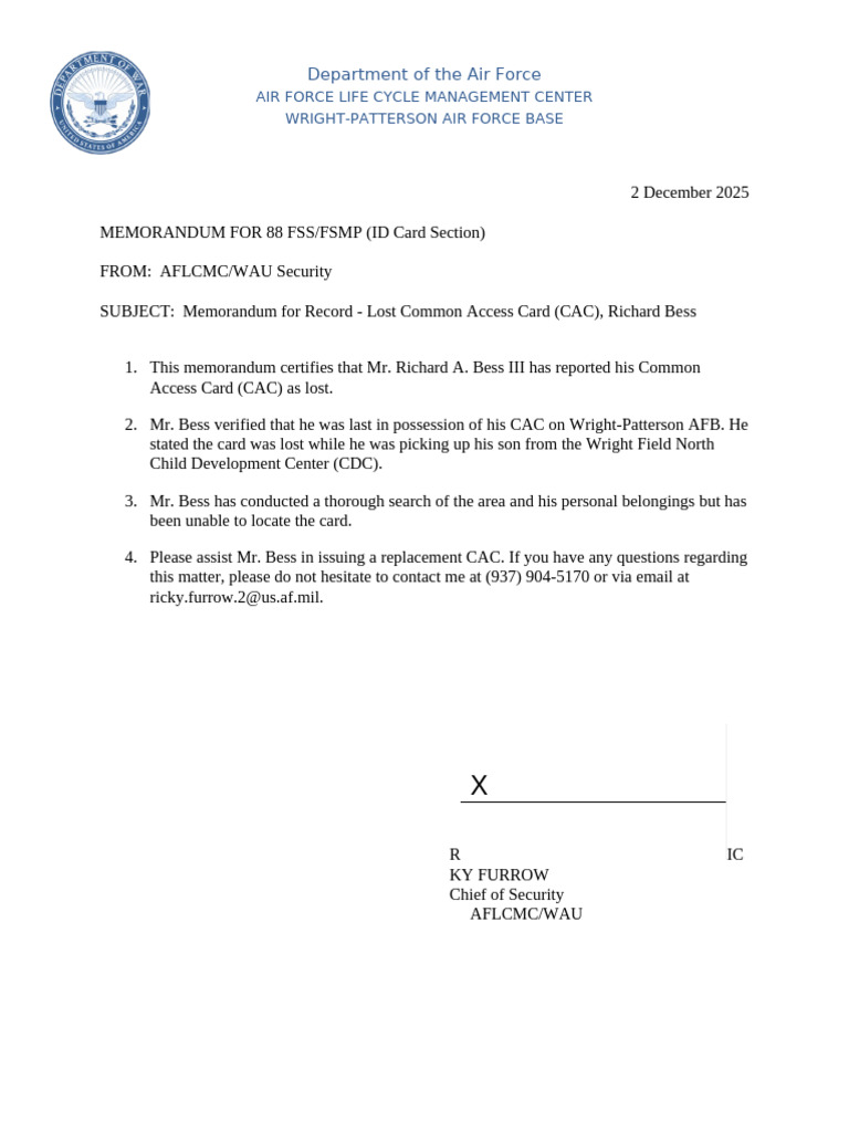 Lost CAC Report for Richard Bess | PDF
