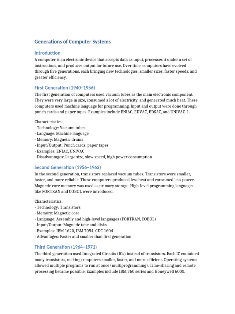 Evolution of Computer Generations | PDF | Integrated Circuit | Computer ...
