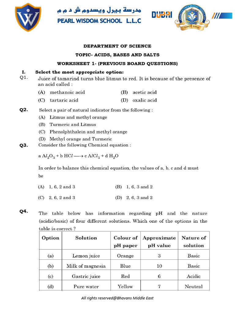 Acids Bases and Salts - Board Questions | PDF