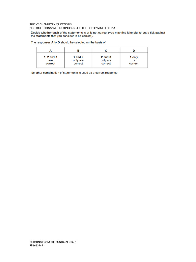 TRICKY CHEMISTRY QUESTIONS | PDF