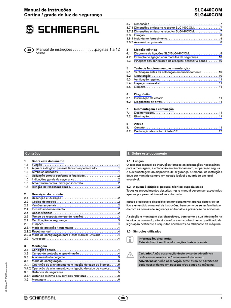 Manual de Cortina de Segurança SLC440COM | PDF | Diodo emissor de luz ...