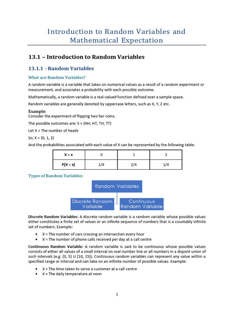Lecture Random Variable Mathematical Expectations | PDF | Random ...