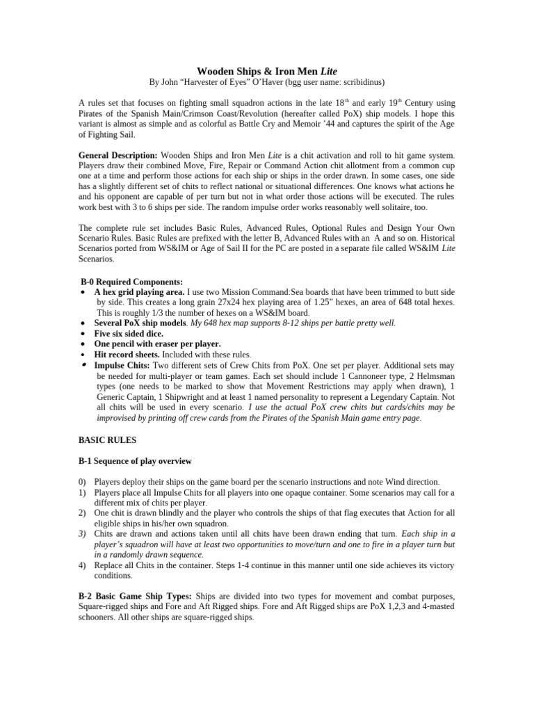 Wooden Ships & Iron Men Lite Rules | PDF | Ships | Rigging