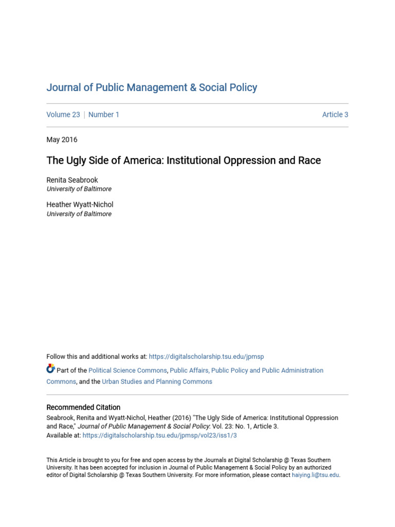 Institutional Oppression and Race Analysis | PDF | Intersectionality ...