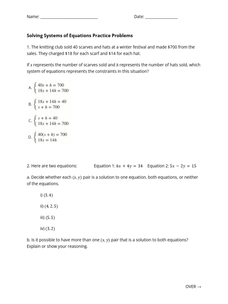 Algebra 2-10 Practice Problems | PDF