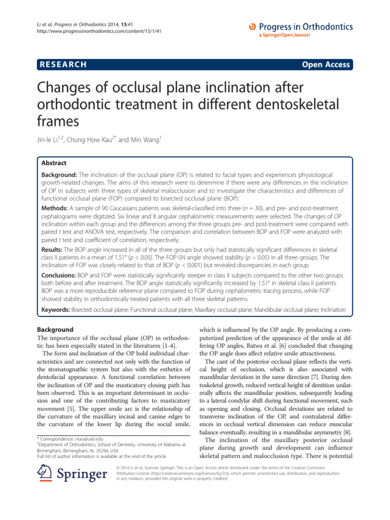 Changes of Occlusal Plane Inclination After | PDF | Orthodontics | Tooth