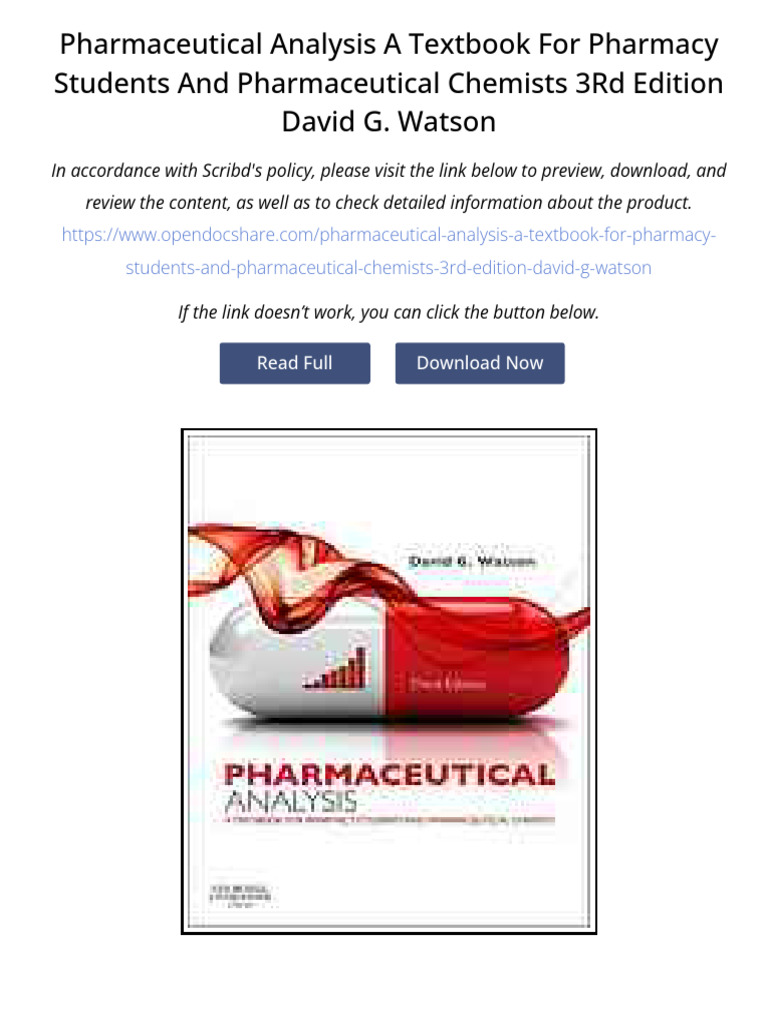 Pharmaceutical Analysis A Textbook for Pharmacy Students and ...