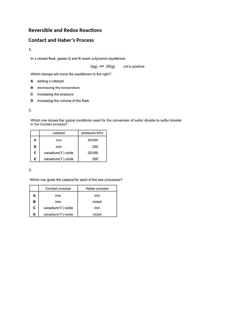 Reversible and Redox Reactions (1) | PDF