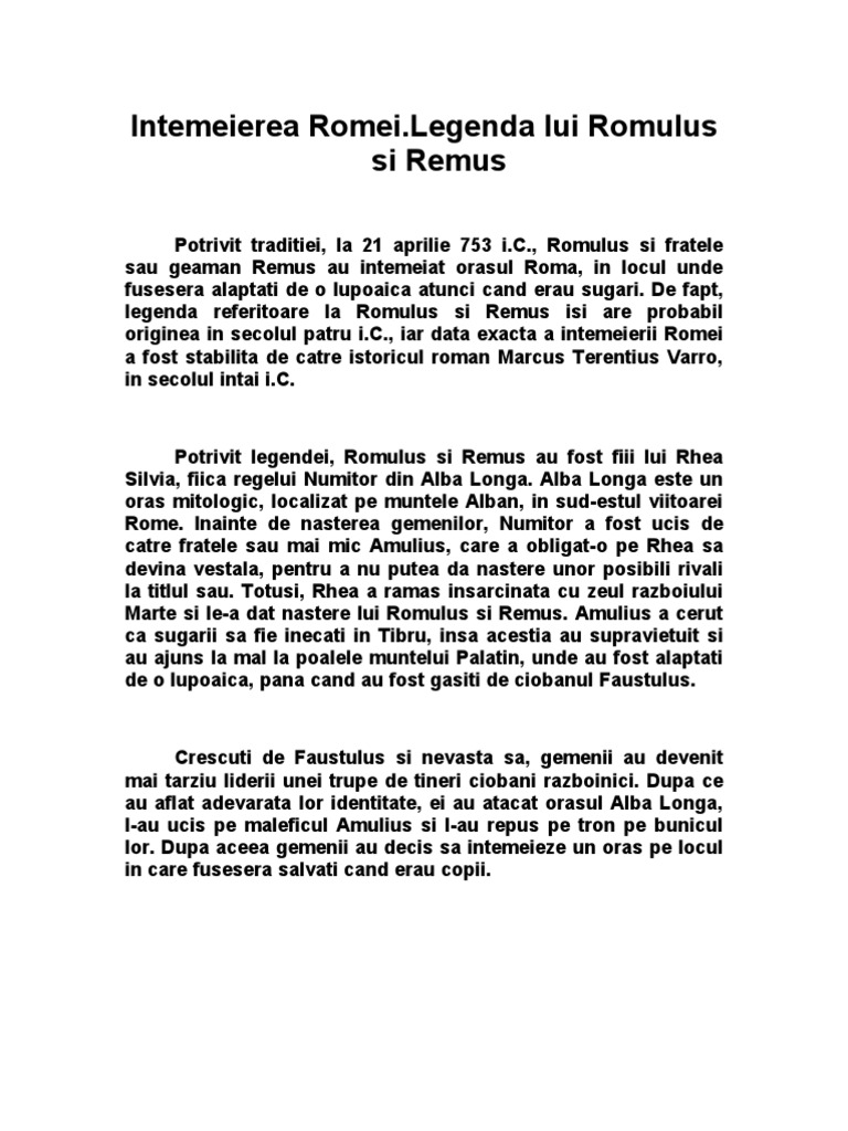 Legenda Intemeierii Romei | PDF