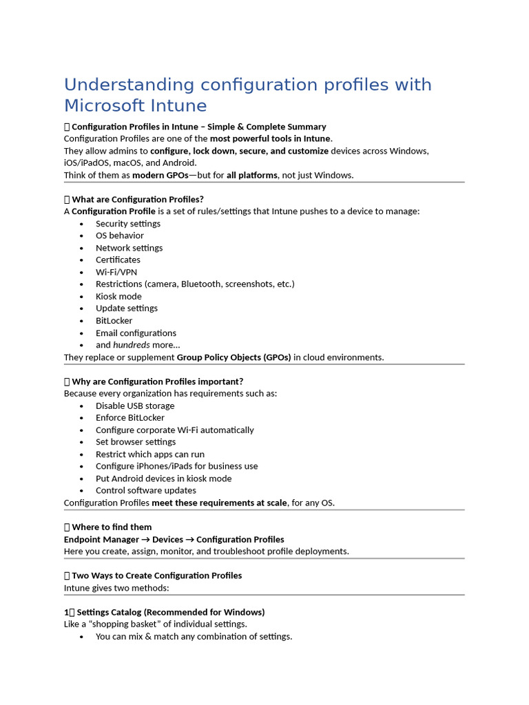 Microsoft Intune Configuration Profiles Guide | PDF | Ios | Android ...