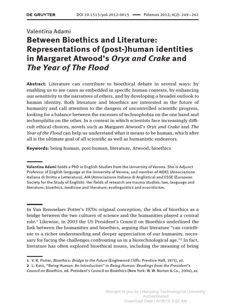 Between Bioethics and Literature: Representations of (Post-) Human ...
