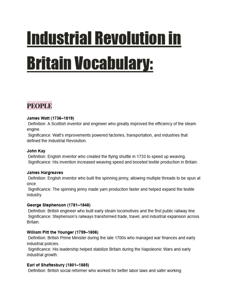 Industrial Revolution Vocab | PDF | Industrial Revolution | Cotton