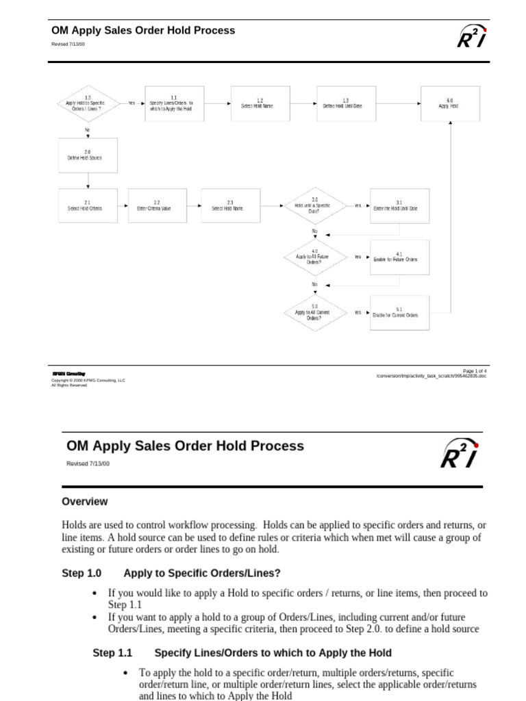 OM Apply Sales Order Hold Process | PDF