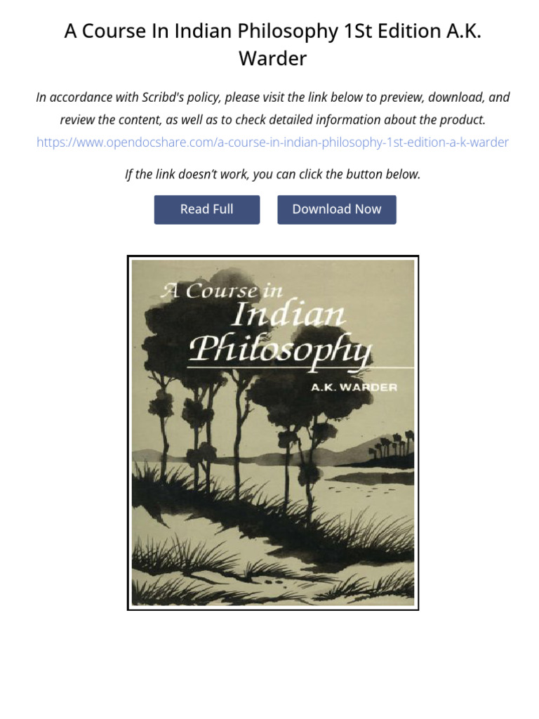 A Course in Indian Philosophy 1st Edition A.K. Warder | PDF