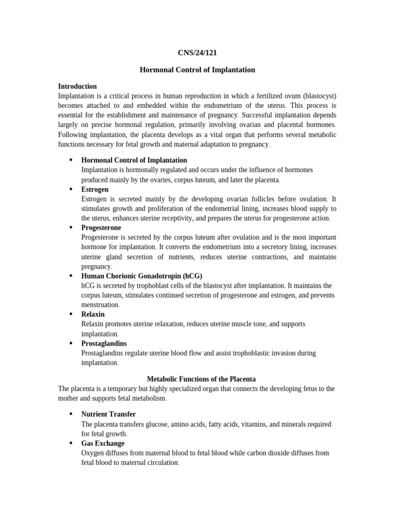 Hormonal Regulation of Implantation | PDF | Placenta | Uterus