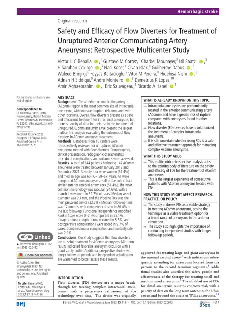 Flow Diverters for AComm Aneurysms Study | PDF | Medical Specialties ...