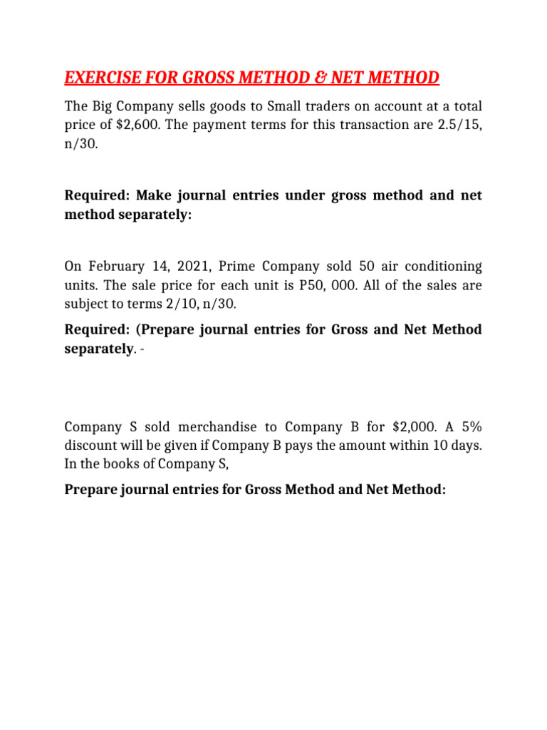 Journal Entries: Gross vs. Net Method | PDF