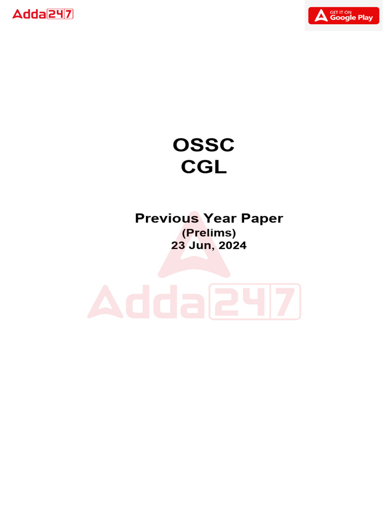 OSSC CGL 2023 Preliminary Exam Official Paper Held on 23 Jun 2024 | PDF