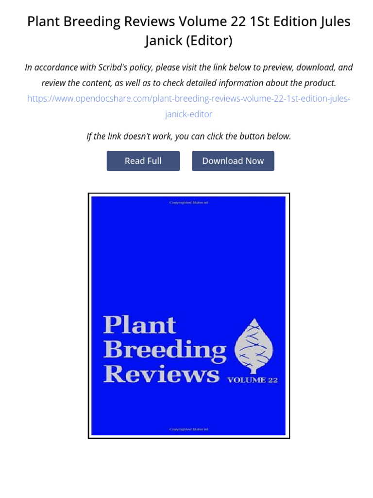 Plant Breeding Reviews Volume 22 1st Edition Jules Janick (Editor ...