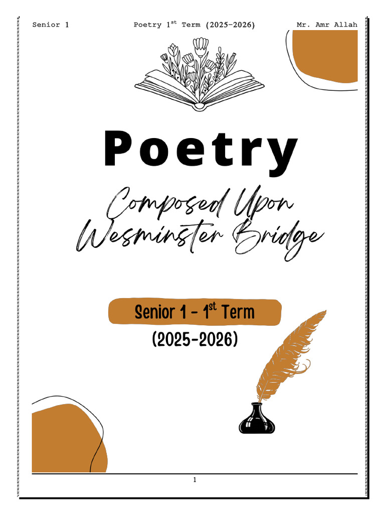 Senior 1 Poem (Composed Uopn Westminster Bridge) | PDF | Poetry | Love