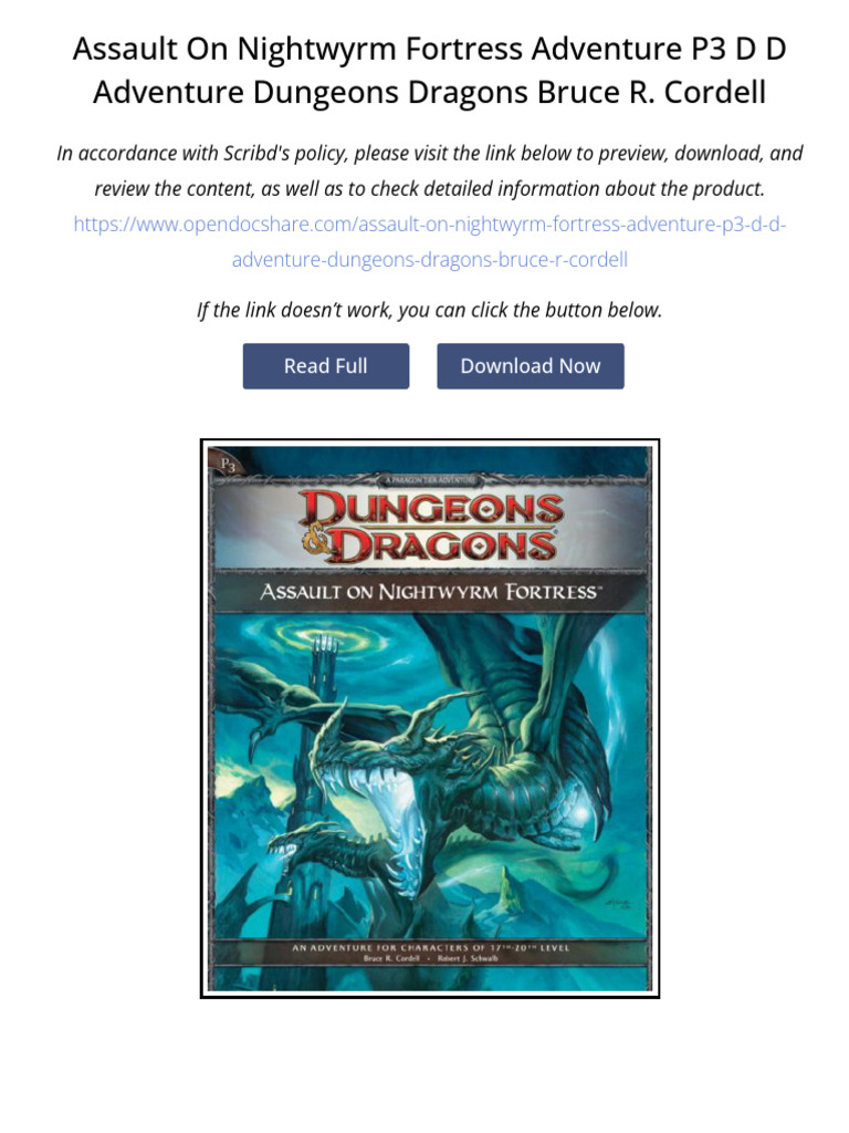 Assault on Nightwyrm Fortress Adventure P3 D D Adventure Dungeons ...
