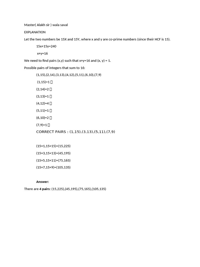 Co-prime Number Pairs Calculation | PDF