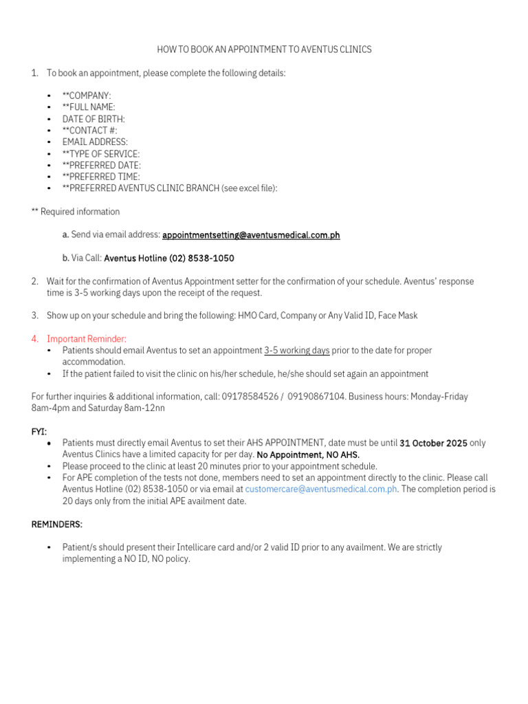 Aventus Medical Care Clinics - 2025 AHS | PDF | Medical Specialties
