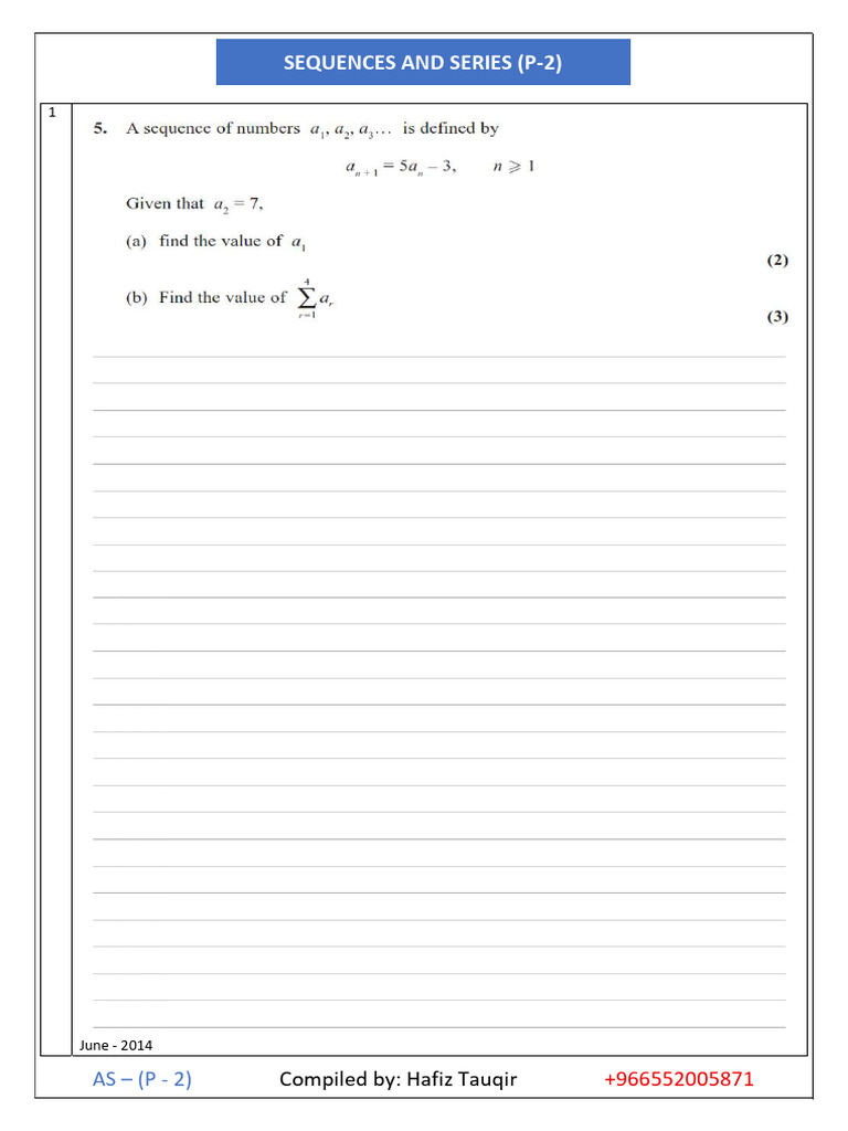 Sequences and Series (Past Paper Questions) (Page 1 to 10) | PDF