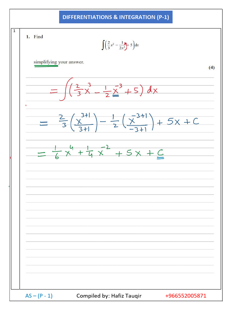 Differentiations & Integration (P-1) - Solution (Page 1 to 28) | PDF