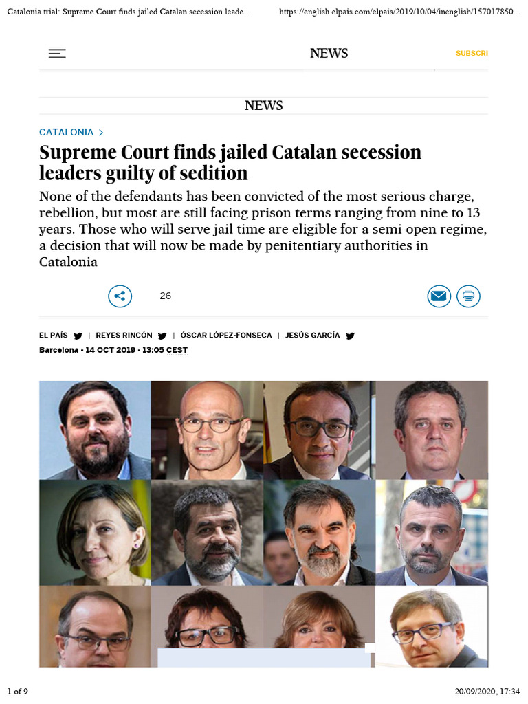Catalonia trial Supreme Court finds jailed Catalan secession leaders ...