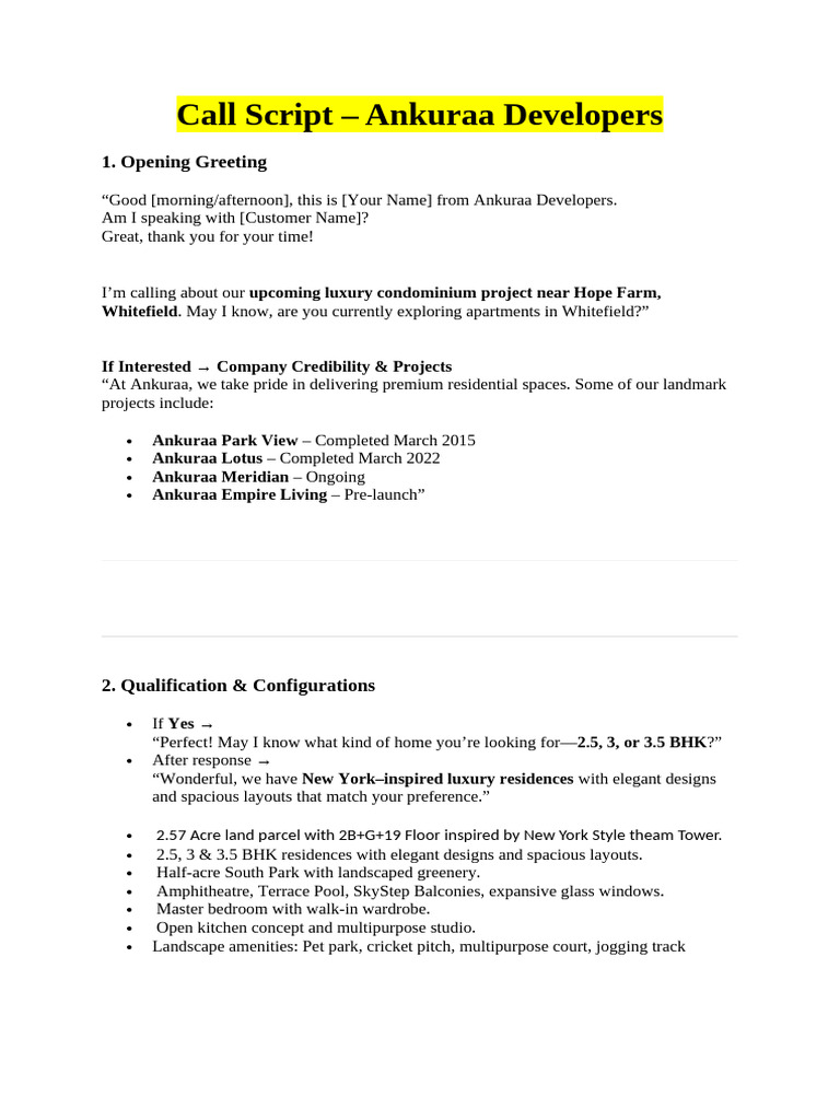 Call Script-Ankuraa Developer | PDF