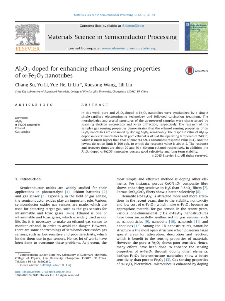 Al2O3-doped forenhancingethanolsensingproperties of α-Fe2O3 nanotubes ...