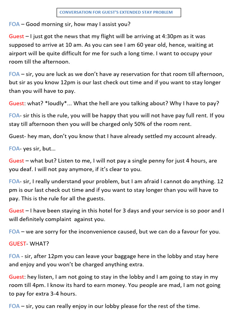 Extended Stay Issue of Guest Fo | PDF
