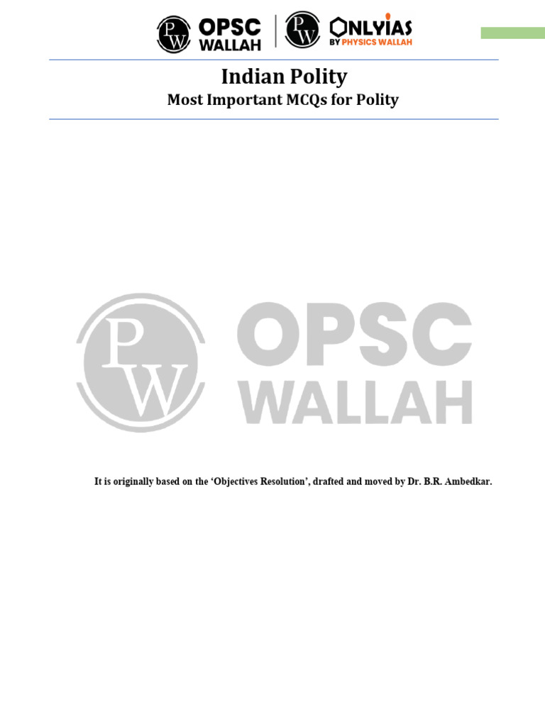 Key MCQs on Indian Polity Concepts | PDF | Government Of India | Government