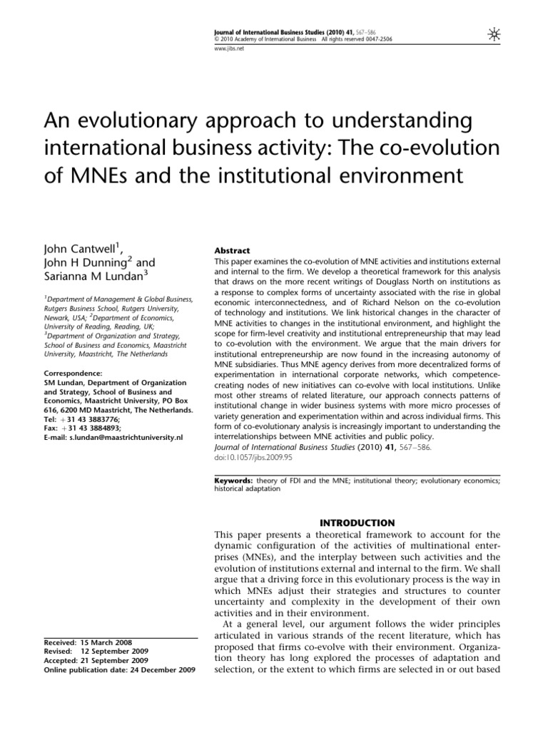 An Evolutionary Approach To Understanding International Business ...