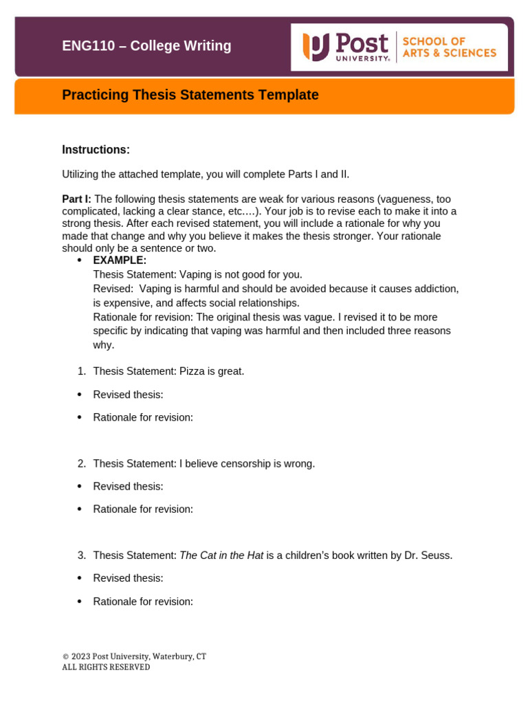 Thesis Statement Revision Guide | PDF