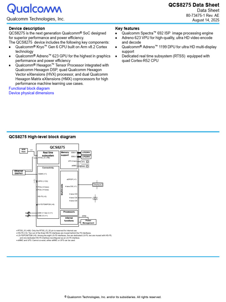 80-73475-1_REV_AE_QCS8275_Data_Sheet | PDF | Digital Signal Processor ...