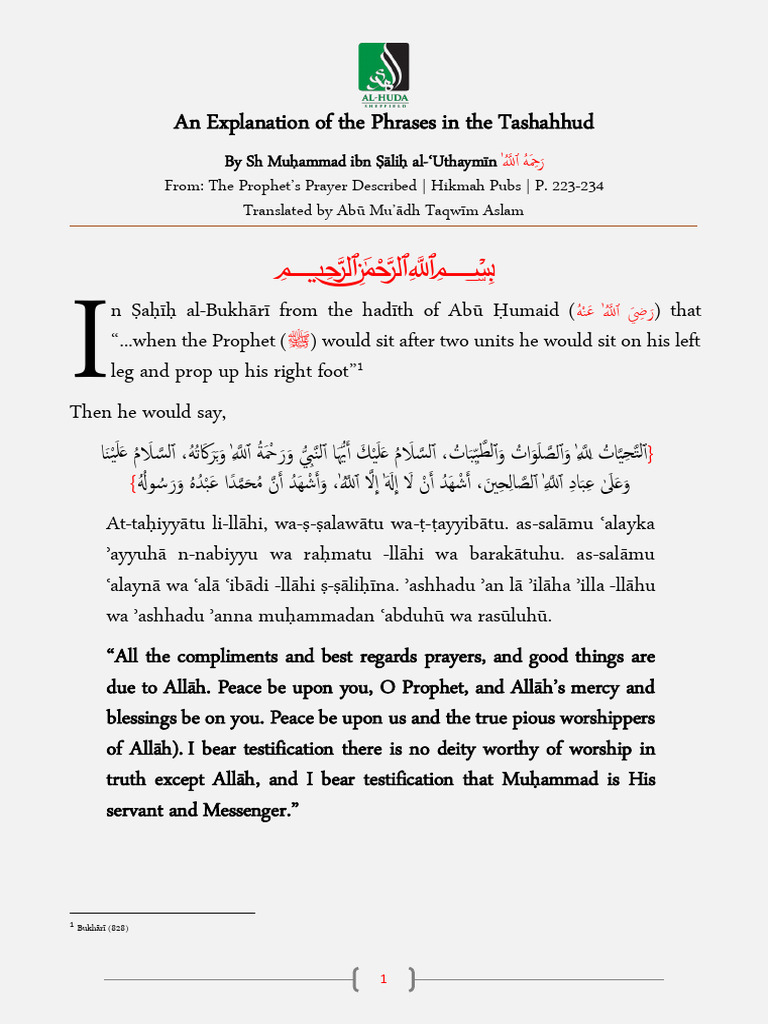 Tashahhud Explanation Ibn Uthaymeen | PDF | Prophets And Messengers In ...
