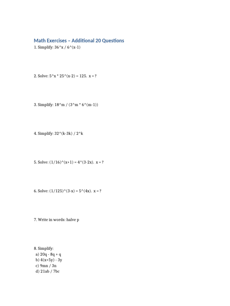 Additional 20 Math Questions | PDF