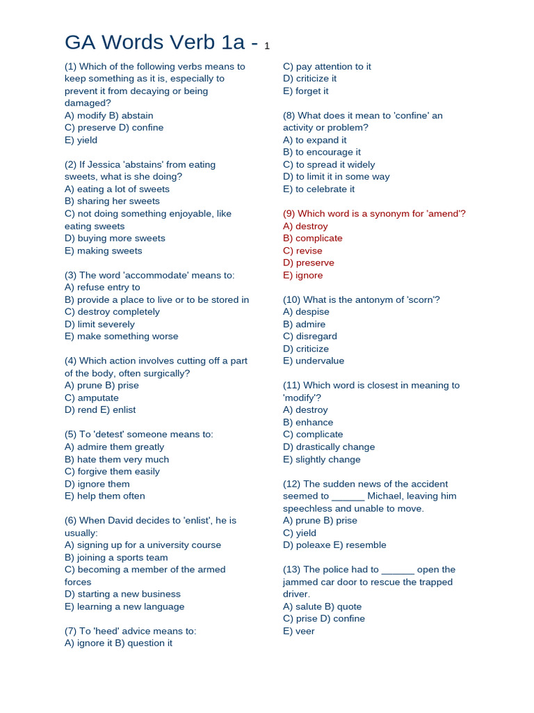 GA Words Verb 1a | PDF