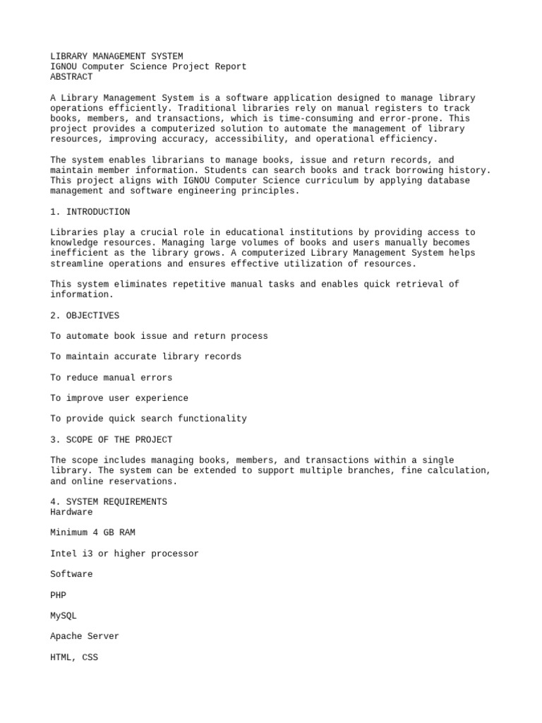 Library Management System Project Report | PDF | Libraries | Databases