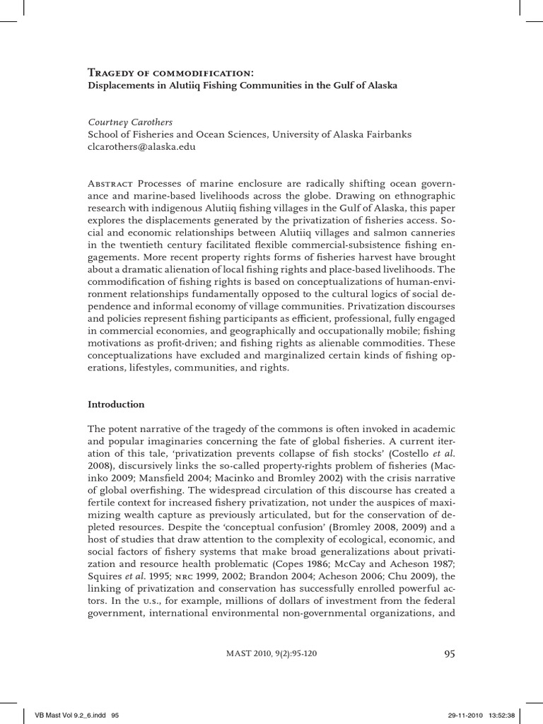 Tragedy of Commodification and Displacement | PDF | Fishery | Salmon