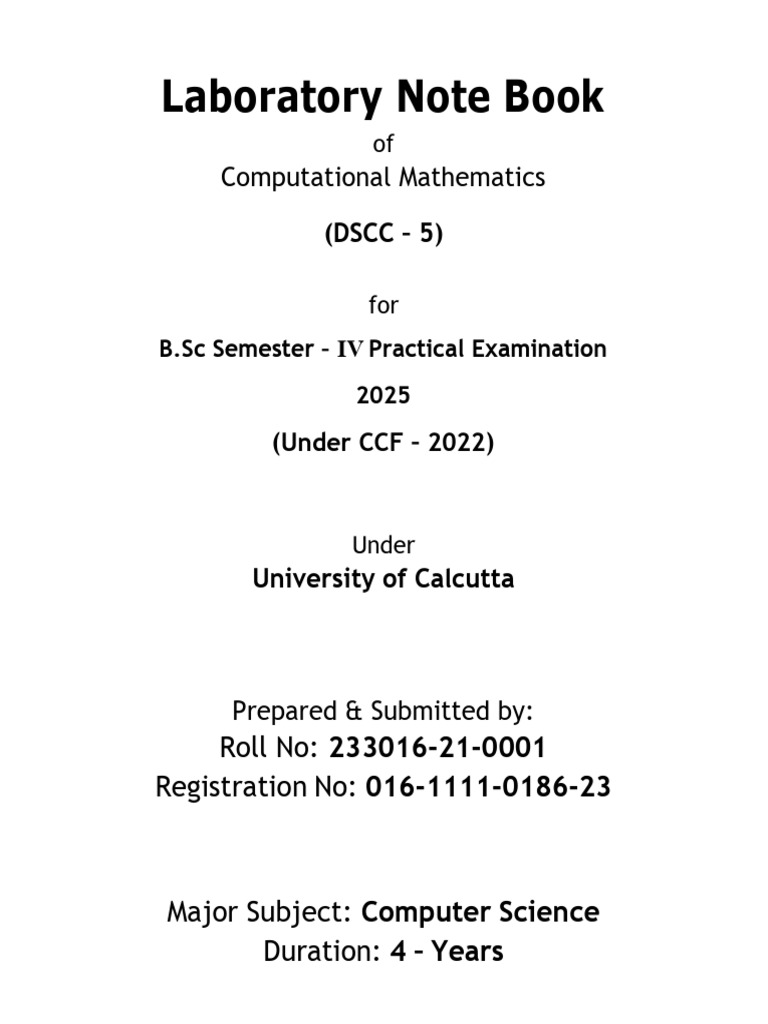 Laboratory Note Book: Computational Mathematics | PDF