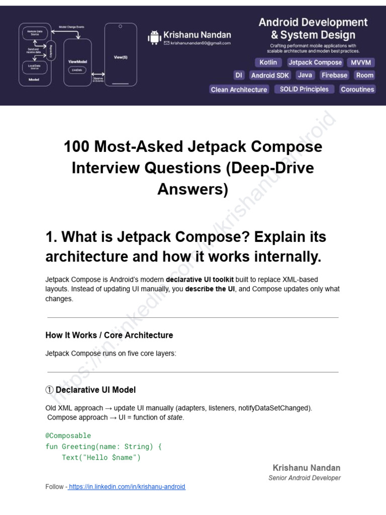 100 Android Jet Pack Compose Interview Questions | PDF | Computer ...