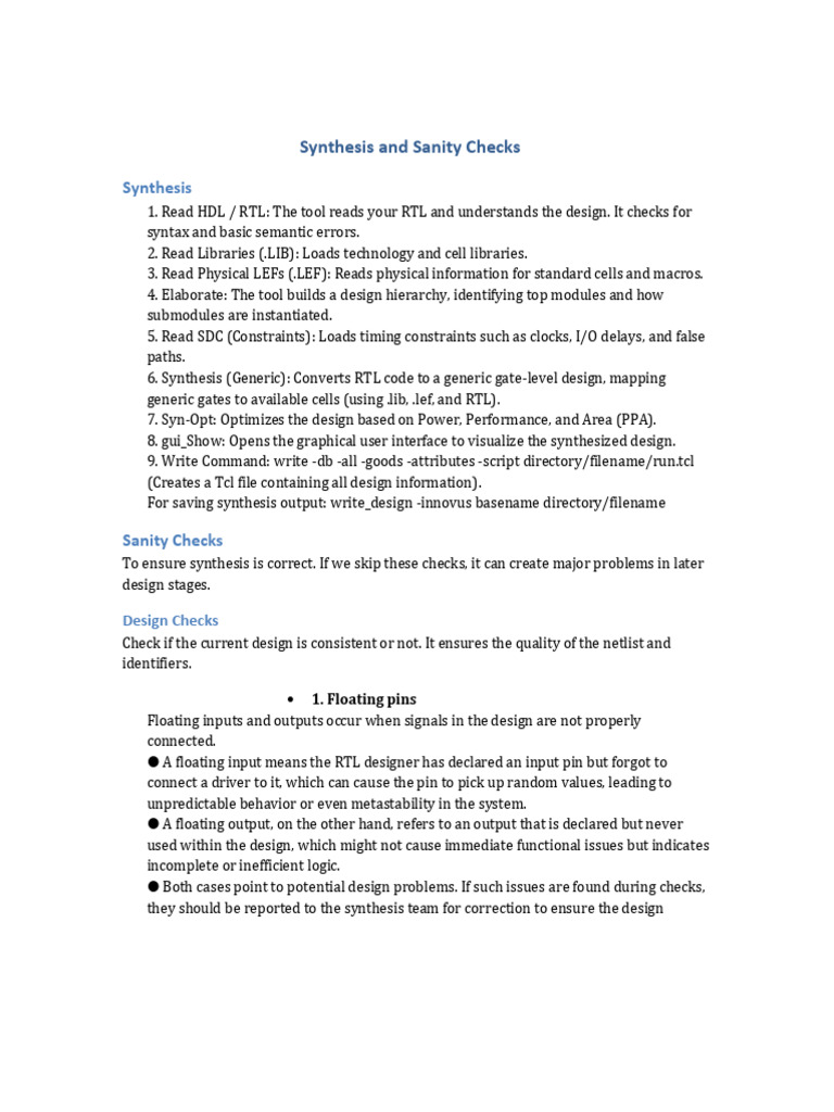 Synthesis - Sanity Checks - PD | PDF | Computing | Design