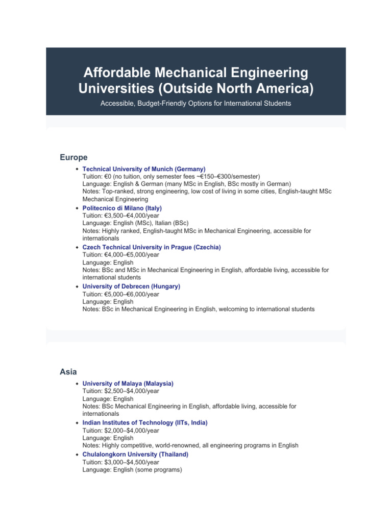 Affordable Engineering Universities Comparison | PDF | Cost Of Living ...
