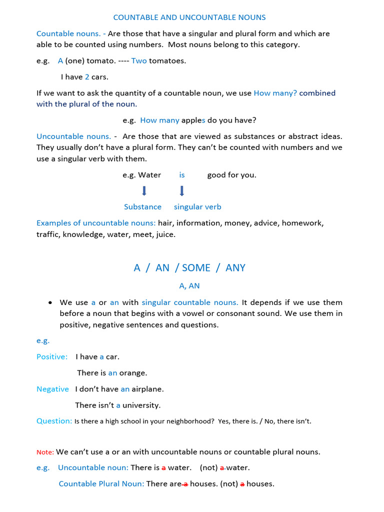 Unit 7 Countable and Uncountable Nouns | PDF | Plural | Noun