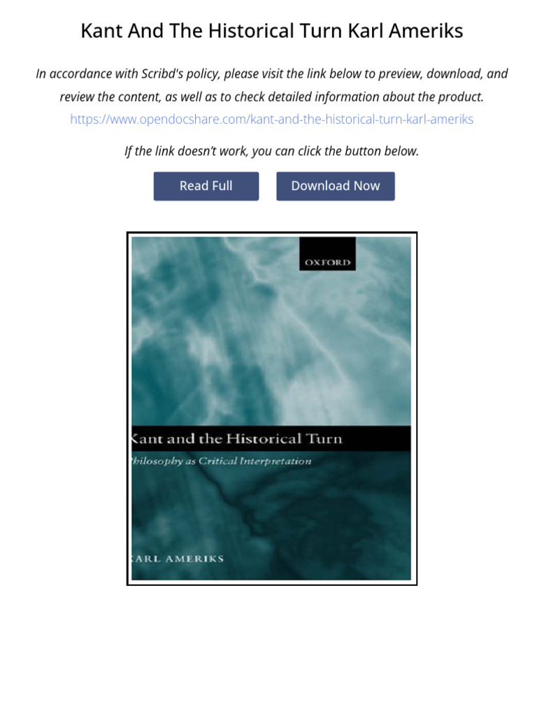 Kant and the Historical Turn Karl Ameriks sample | PDF